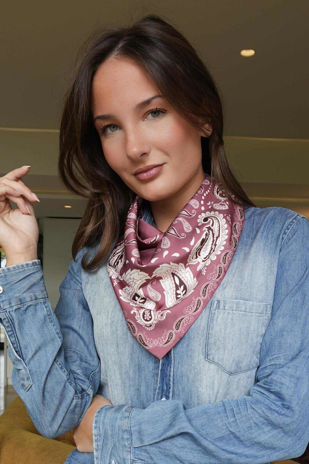 Bandana Triangle Silk Neckerchief Deep Rose