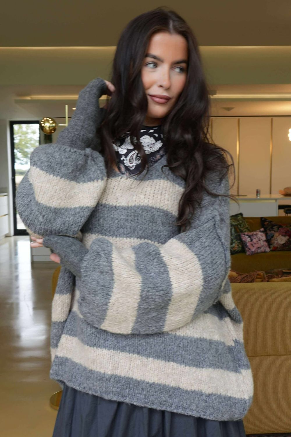 Big Softie Block Stripe Cobain Knit Steel | Laundry B