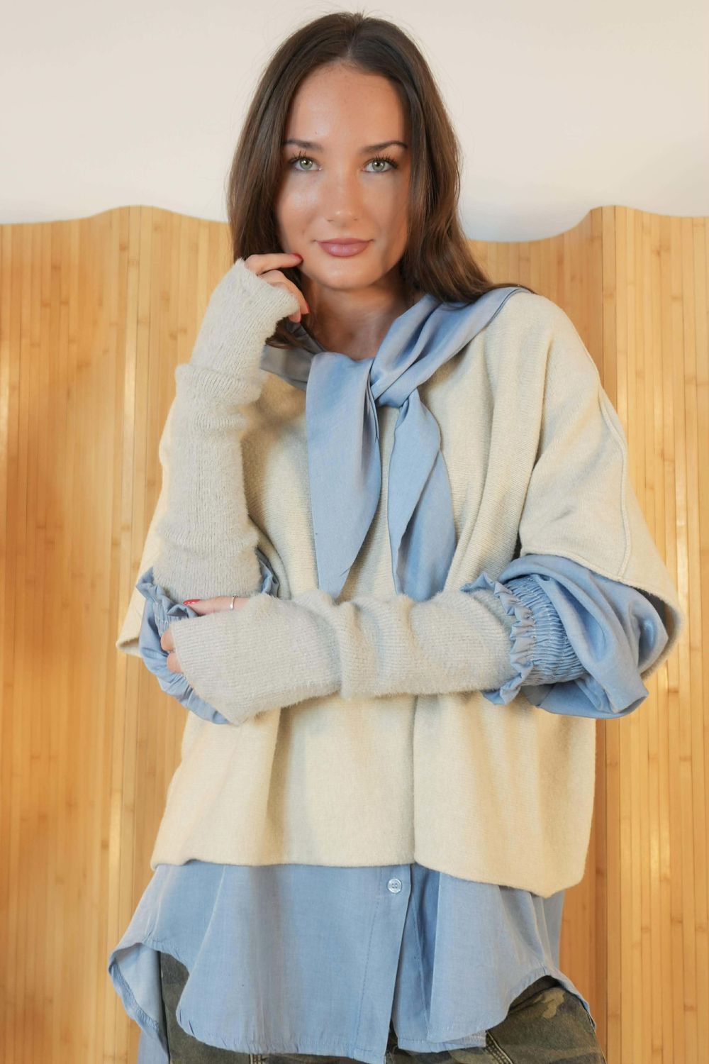 Claudia Fingerless Arm Warmer Gloves Cloud /10=