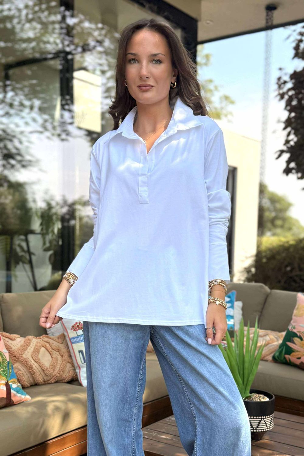 Essential Body Stretch Cotton Collar & Cuff Shirt White