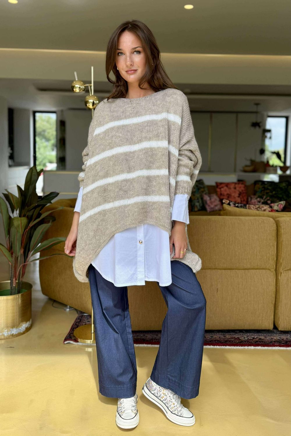 Made in Italy Big Softie Breton Archie Slouch Knit Top Oatmeal