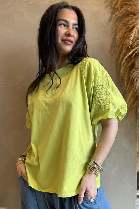 Atik Bubble Sleeve Top Kiwi