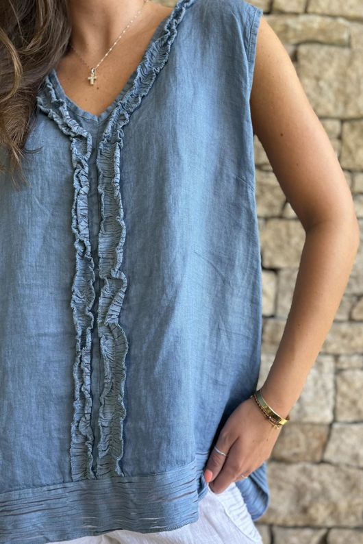 Benji Linen Wave Tank Denim