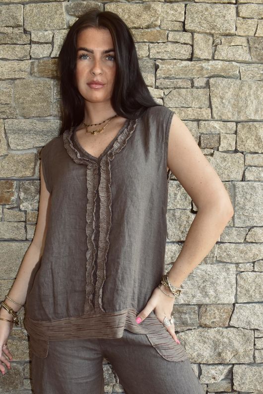 Benji Linen Wave Tank Mocha