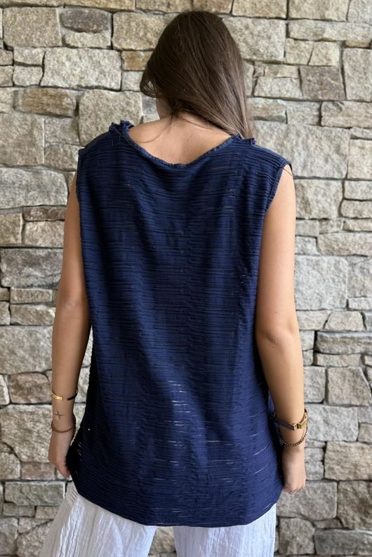 Benji Linen Wave Tank Navy