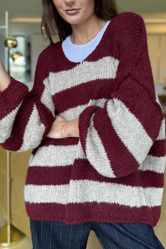 Big Softie Block Stripe Cobain Knit Burgundy | Laundry B