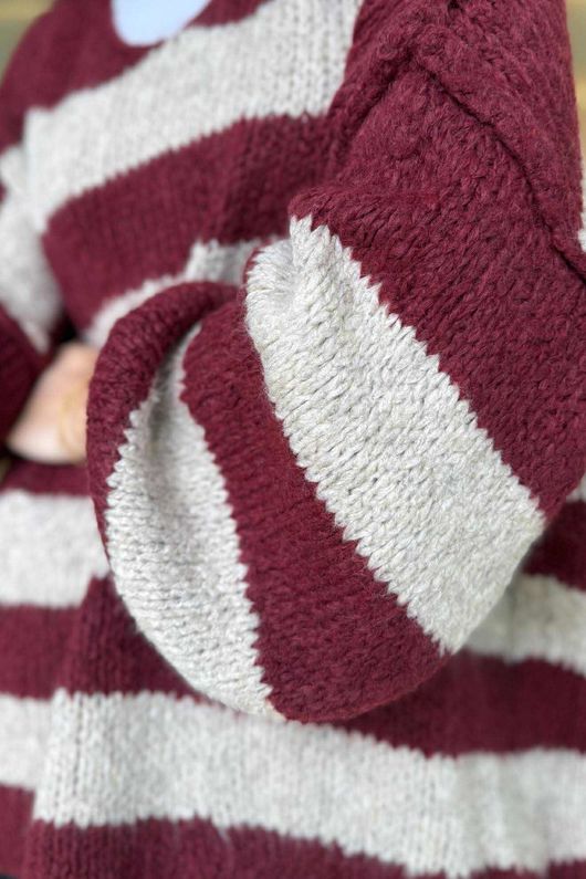 Big Softie Block Stripe Cobain Knit Burgundy | Laundry B