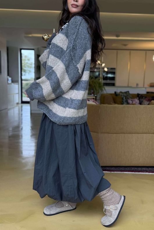 Big Softie Block Stripe Cobain Knit Steel | Laundry B