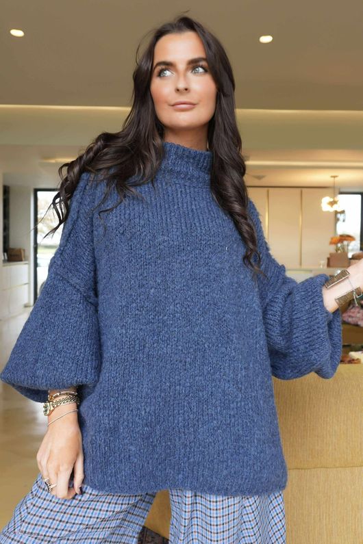 Big Softie Funnel Grunge Knit Denim /7=