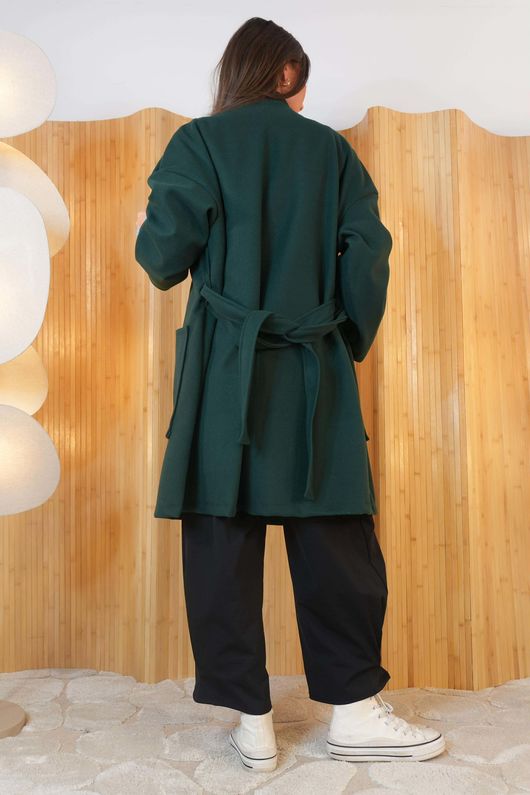 Classic 3/4 Tie Waist Duster Coat Racing Green /17=