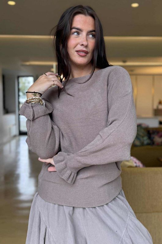 Conrad Batwing Ruffle Cuff Knit Earth