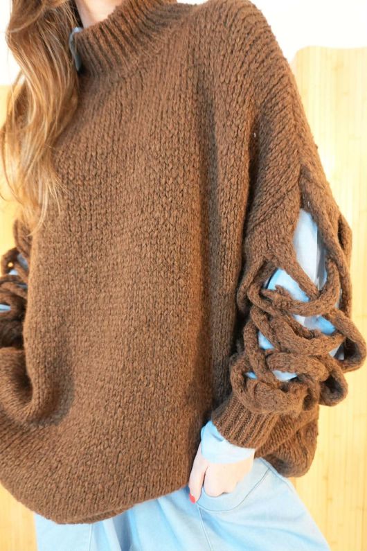 Gramercy Park Plait Sleeve Knit Chocolate /3=