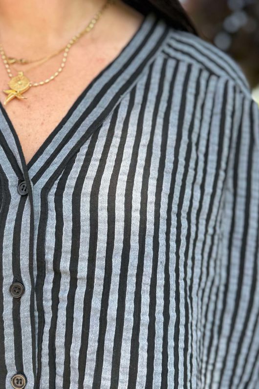 Hamptons Weekend Stripe Blouse Black