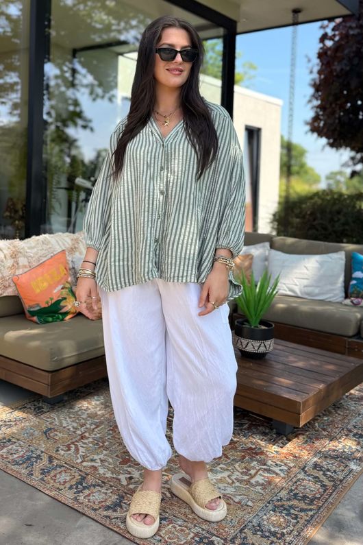 Hamptons Weekend Stripe Blouse Khaki