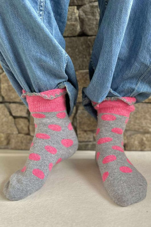 Terry & Wool Luxury Socks Dotty Geranium Grey