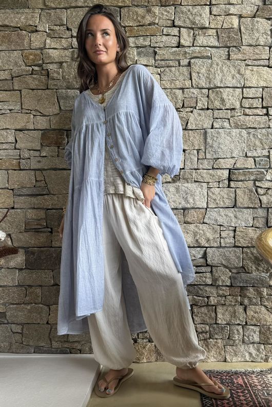 Lenni Cotton Midi Over Shirt Washed Denim
