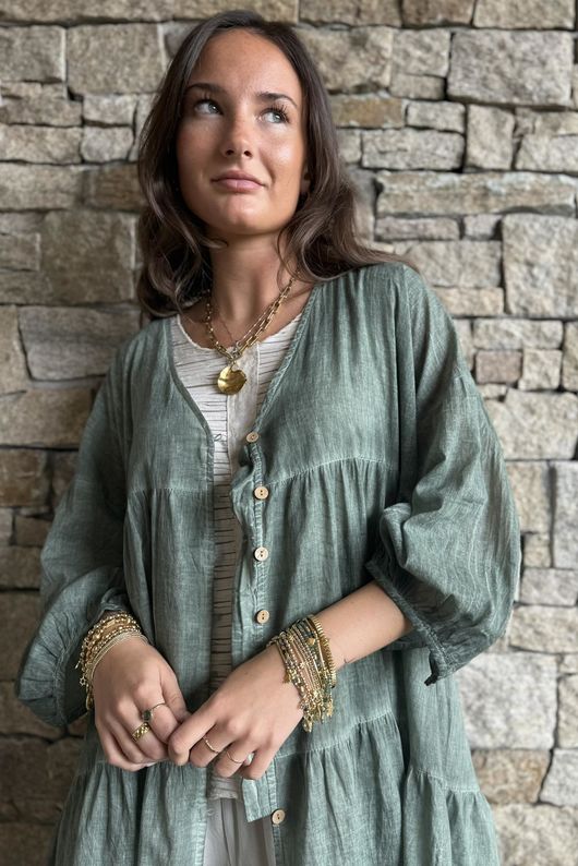 Lenni Cotton Midi Over Shirt Washed Khaki