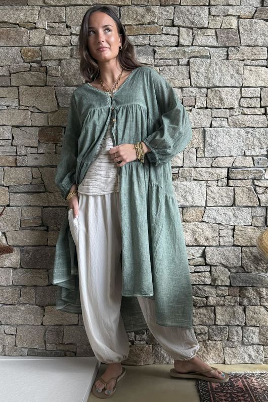 Lenni Cotton Midi Over Shirt Washed Khaki