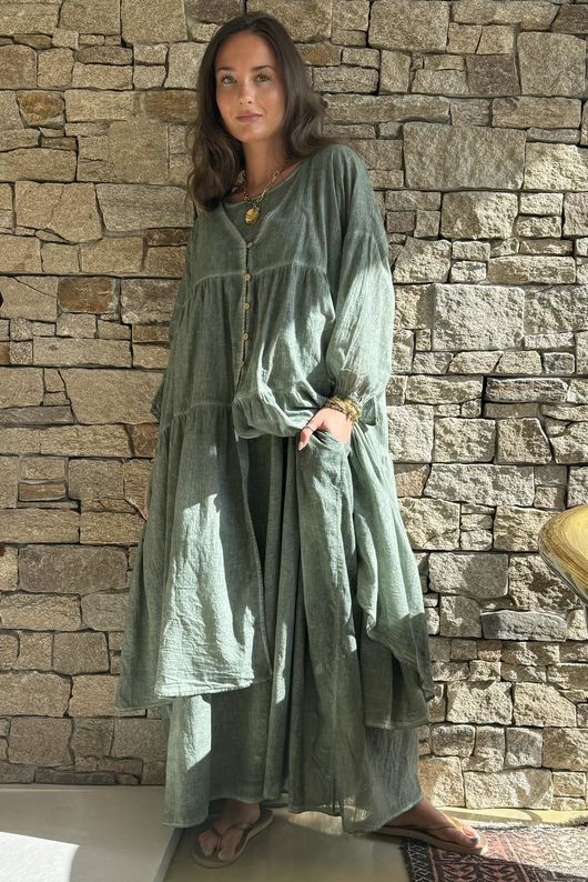 Lenni Cotton Midi Over Shirt Washed Khaki
