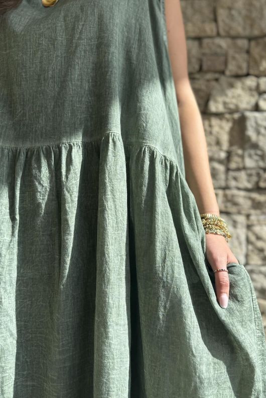 Lenni Cotton Smock Dress Washed Khaki