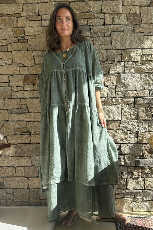 Lenni Cotton Smock Dress Washed Khaki