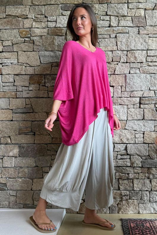 Linen Blend Slub Drape Knit Hot Pink