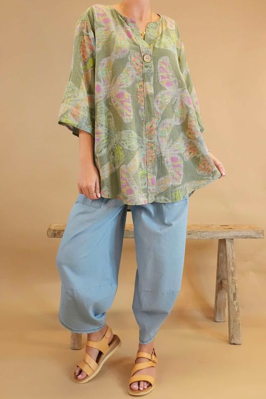 Made in Italy Mariposa One Button Top Khaki