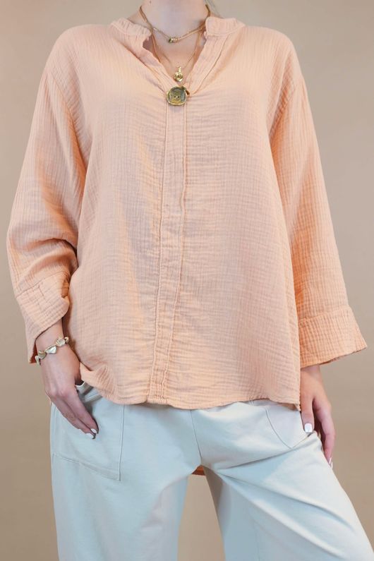 Made in Italy Pia Pillow Cotton One Button Blouse Tuscan Terrcotta