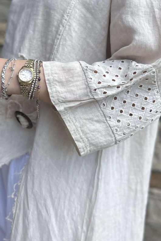 Made in Italy Portofino Pure Linen Raw Edge Swag Tunic Stone