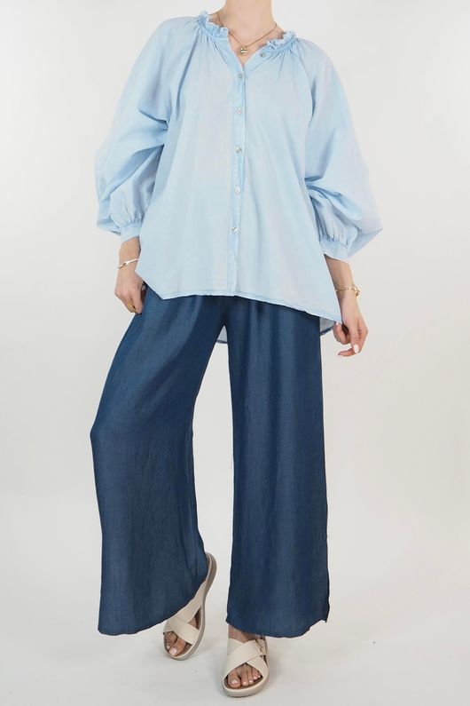 Made in Italy Willow Artist Ruffle Blouse Powder Blue