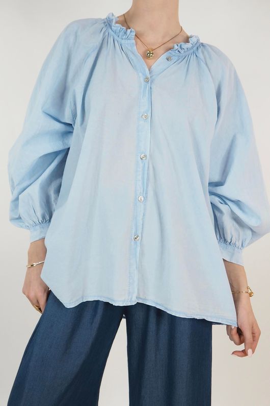 Made in Italy Willow Artist Ruffle Blouse Powder Blue