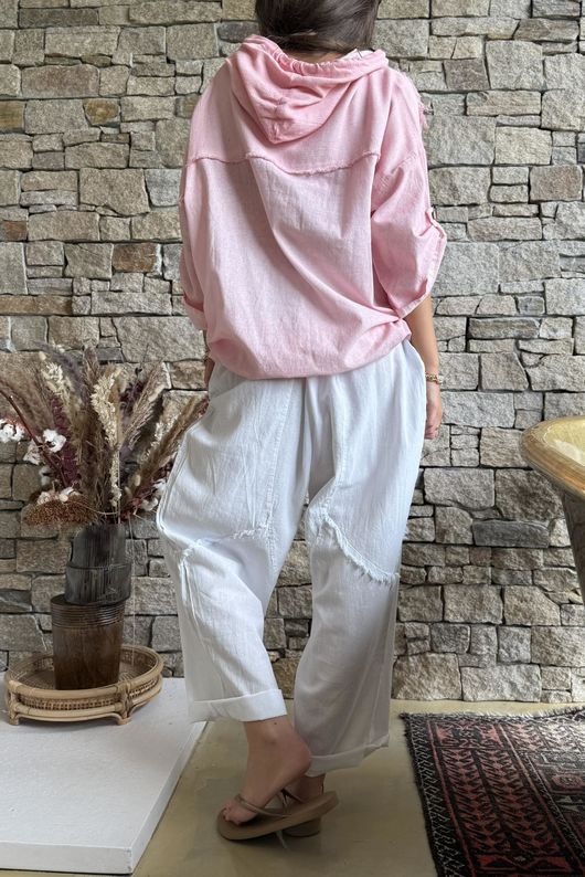 Rustic Nature Linen Blend Hippie Shake Hoodie Washed Sugar