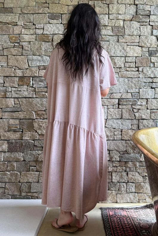 Rustic Nature Linen Blend Smock T Shirt Dress Washed Ballet Blush