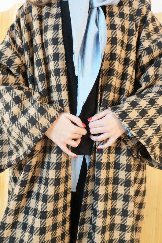 The Holland Houndstooth Longline Duster Jacket Camel /10